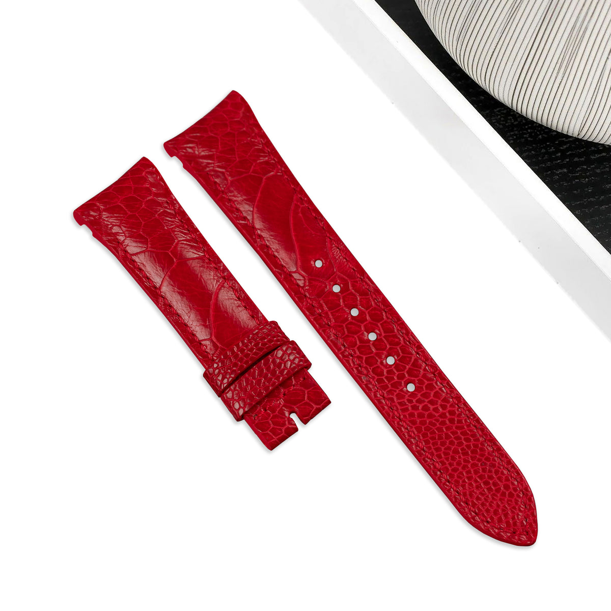 Curved End Straps - Ostrich Leg Red – Liger Straps