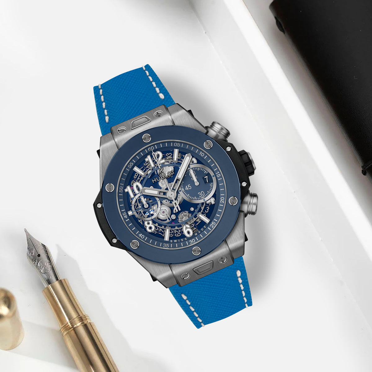 Hublot Unico One Click Straps - Saffiano Sky Blue – Liger Straps