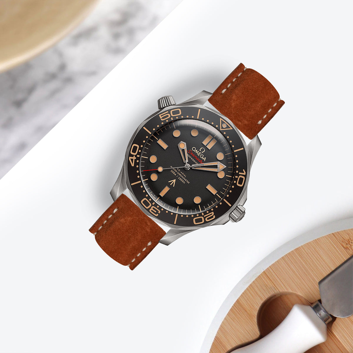 Omega Seamaster Diver 300m Straps - Suede Chestnut – Liger Straps