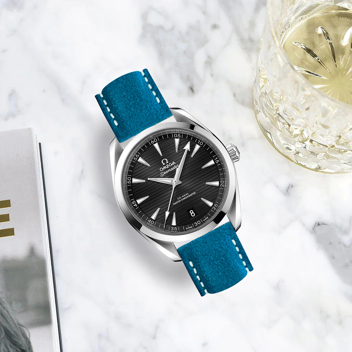 Omega Seamaster Aqua Terra Straps - Suede Cyan Blue – Liger Straps