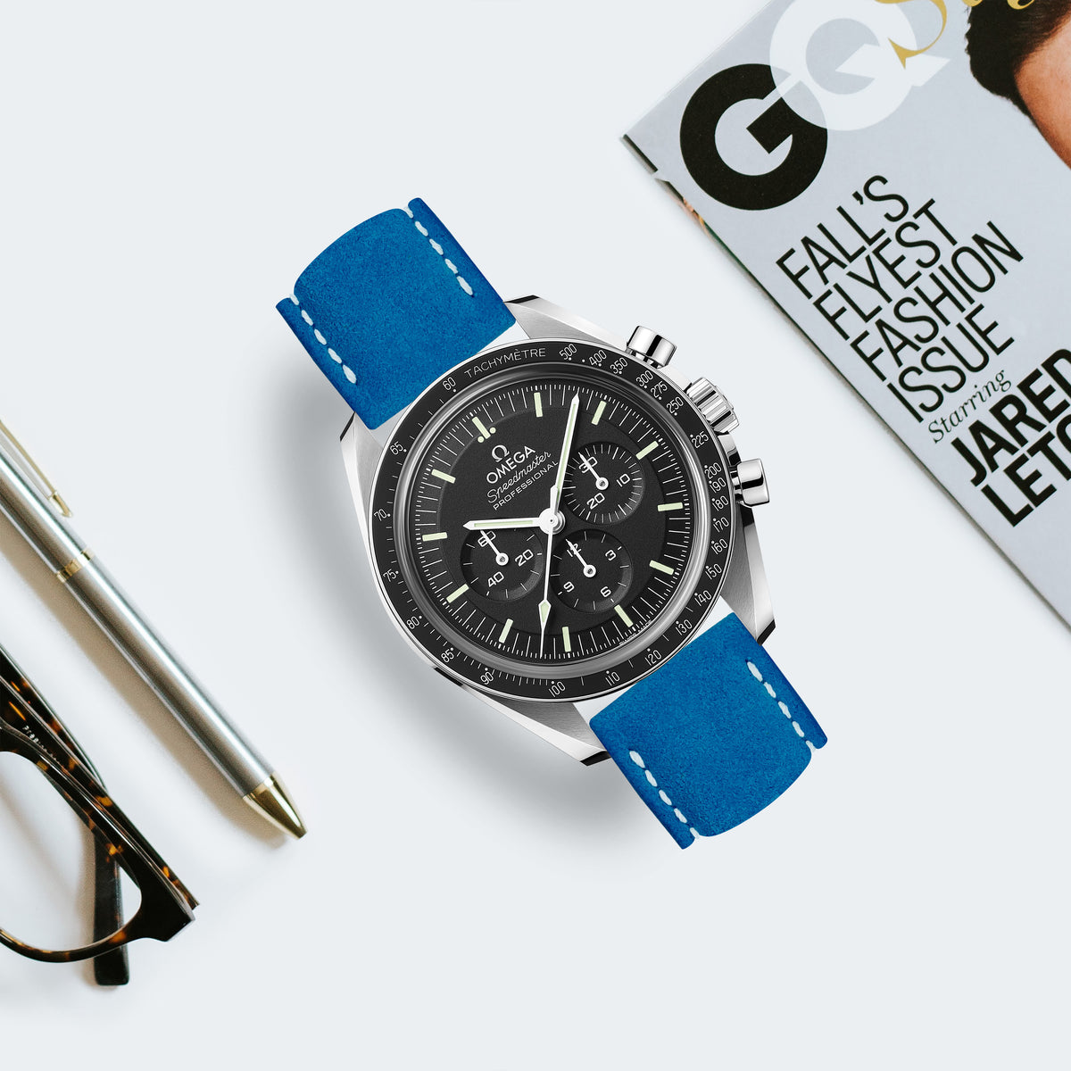 Omega Speedmaster Moonwatch Straps - Suede Sky Blue – Liger Straps
