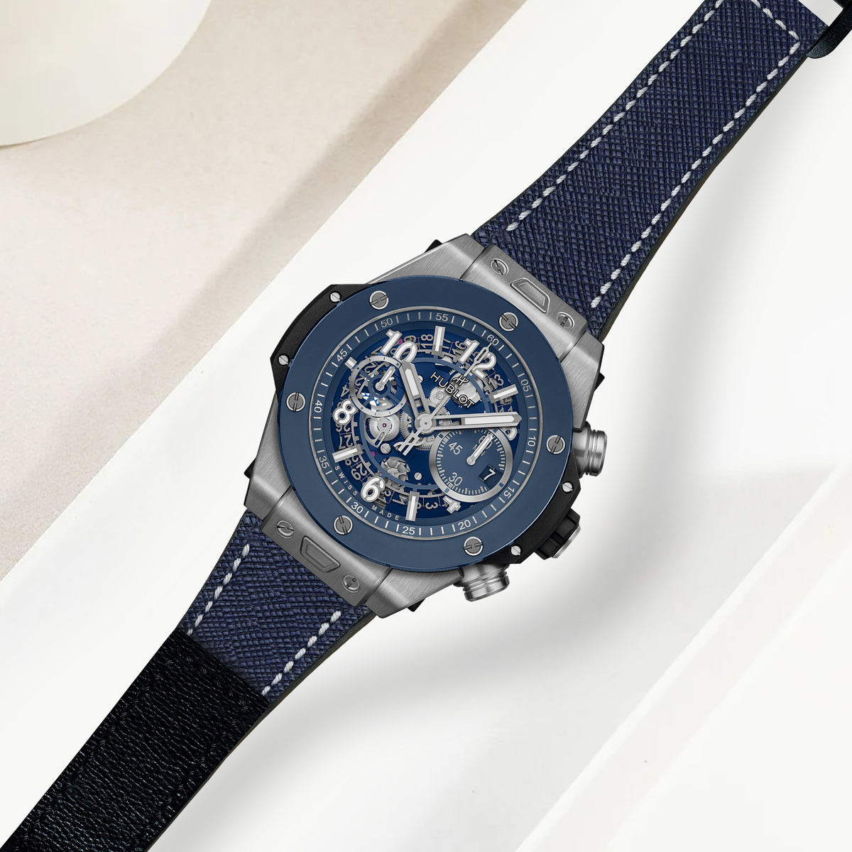Hublot Unico One Click Velcro Straps - Velcro Saffiano Navy Blue ...