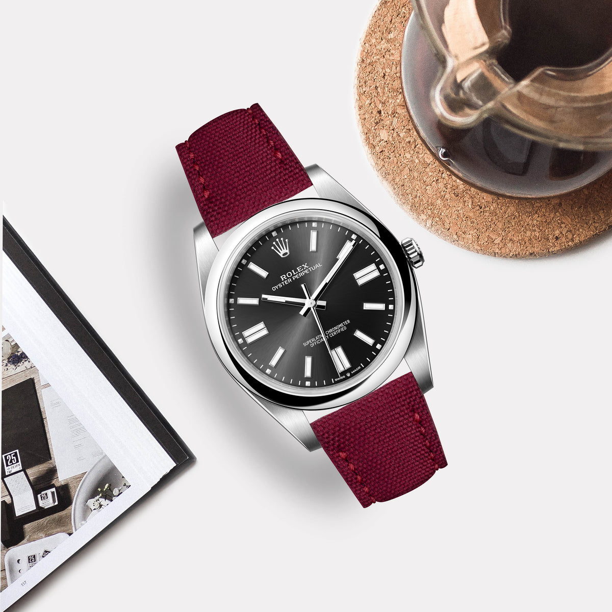 Rolex Oyster Perpetual Straps - Canvas Maroon – Liger Straps