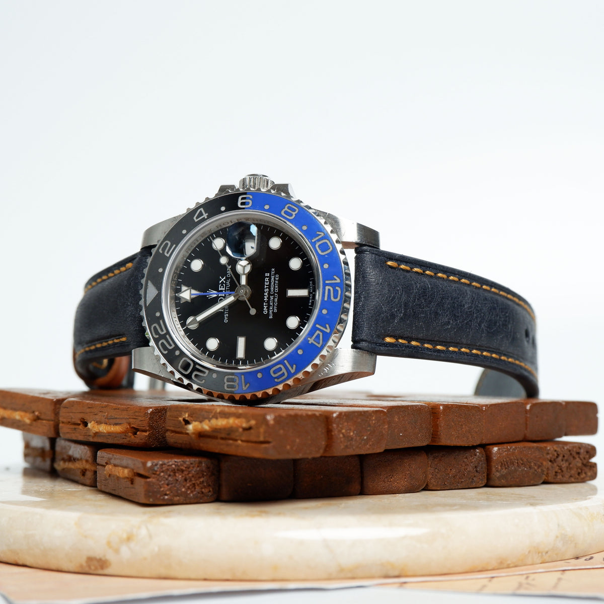Rolex GMT Master II Batman Straps - Diablo Navy Blue Patina Stitch ...