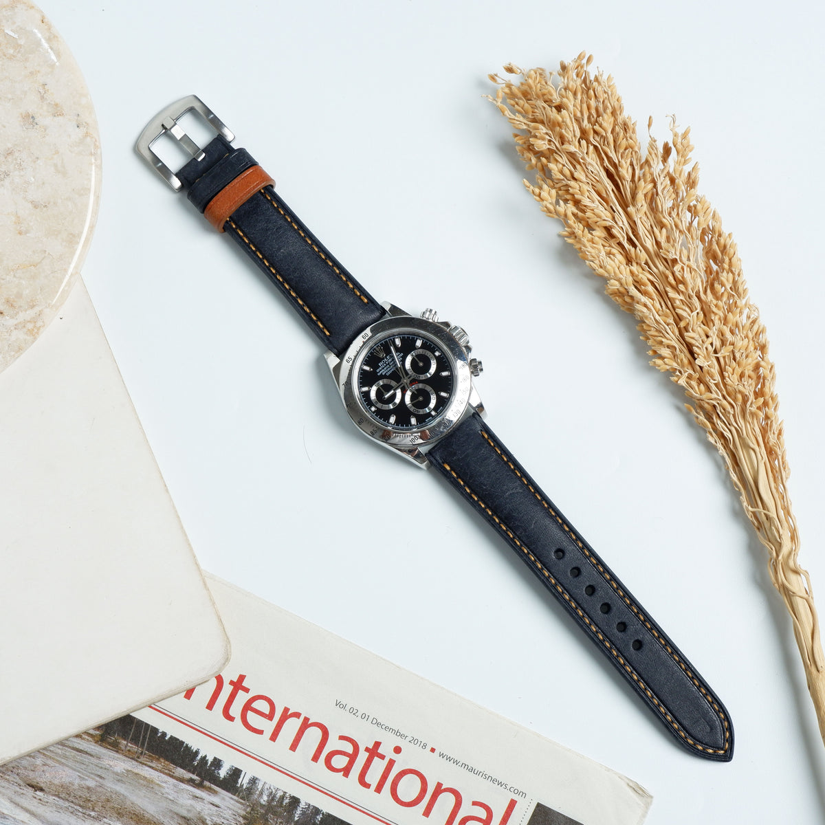 Rolex Daytona Straps - Diablo Navy Blue Patina Stitch – Liger Straps