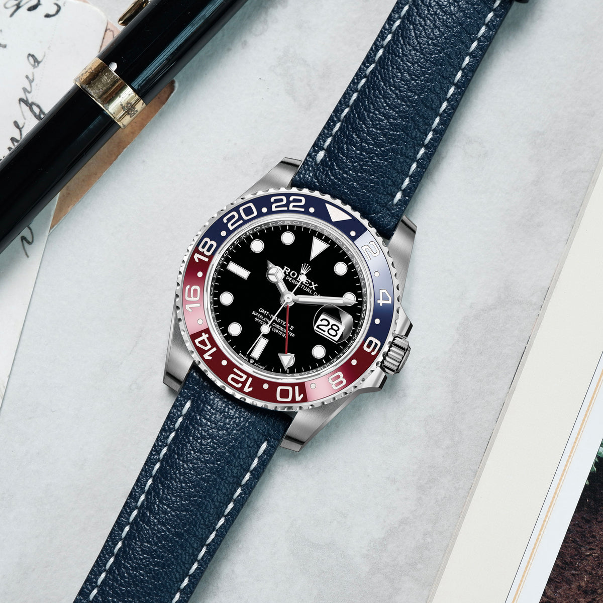 Rolex GMT Master II Pepsi Straps - Chevre Navy Blue – Liger Straps