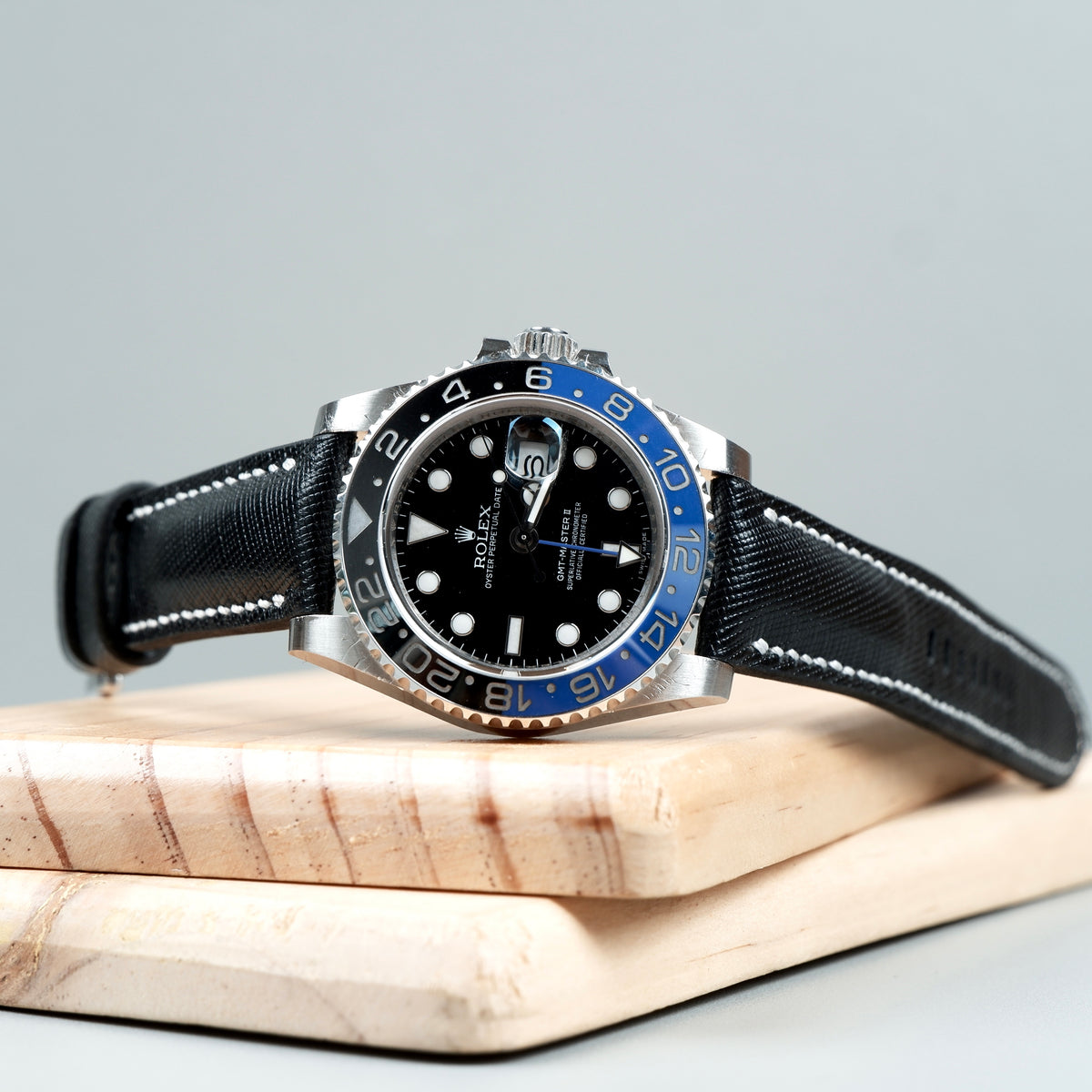 Rolex GMT Master II Batman Straps - Saffiano Black White Stitch – Liger ...