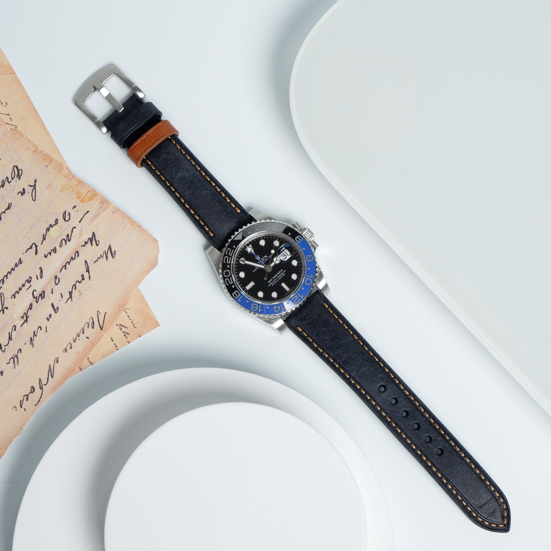 Rolex GMT Master II Batman Straps - Diablo Navy Blue Patina Stitch ...