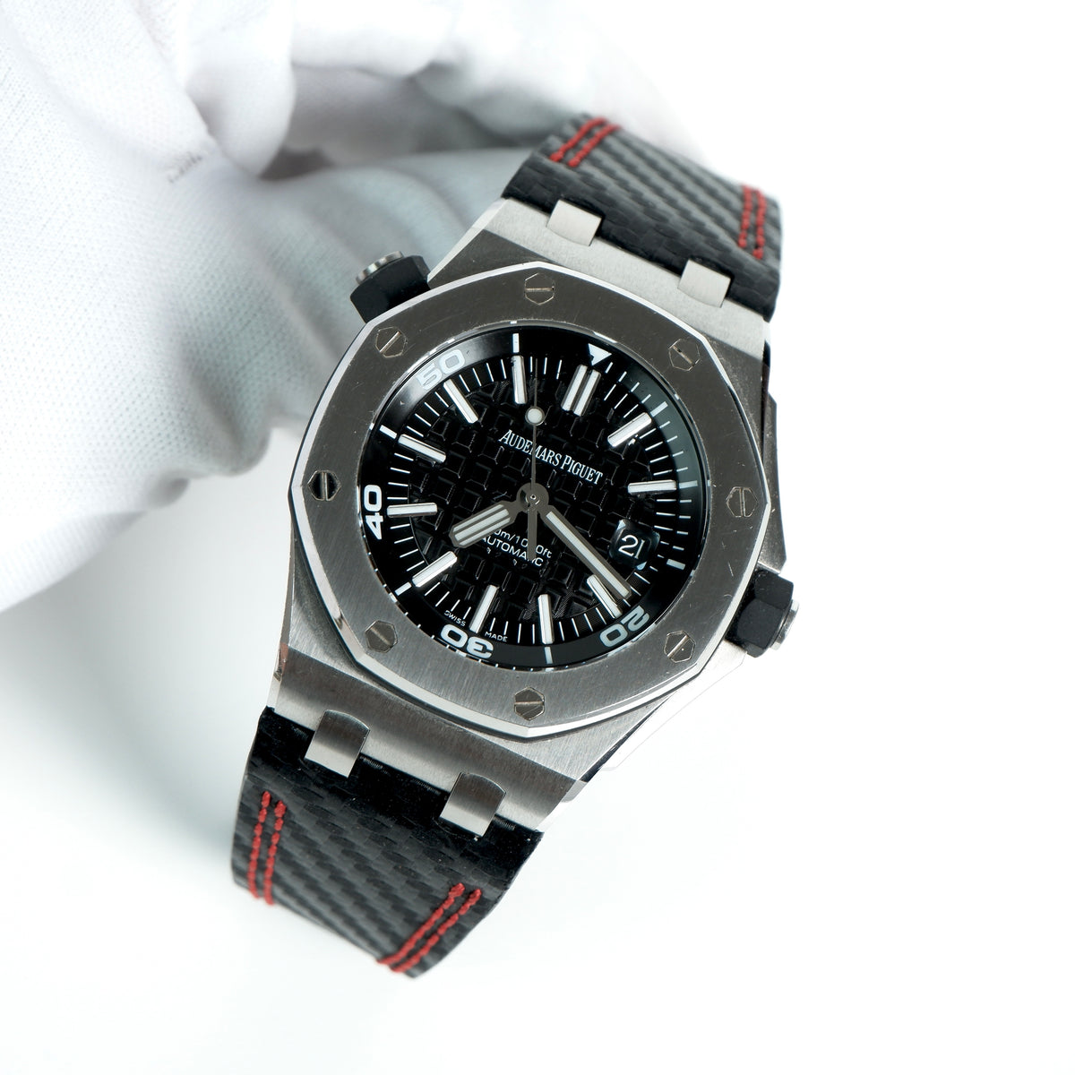 AP ROO Diver Straps - AP Carbon Fiber Double Red Stitch – Liger Straps