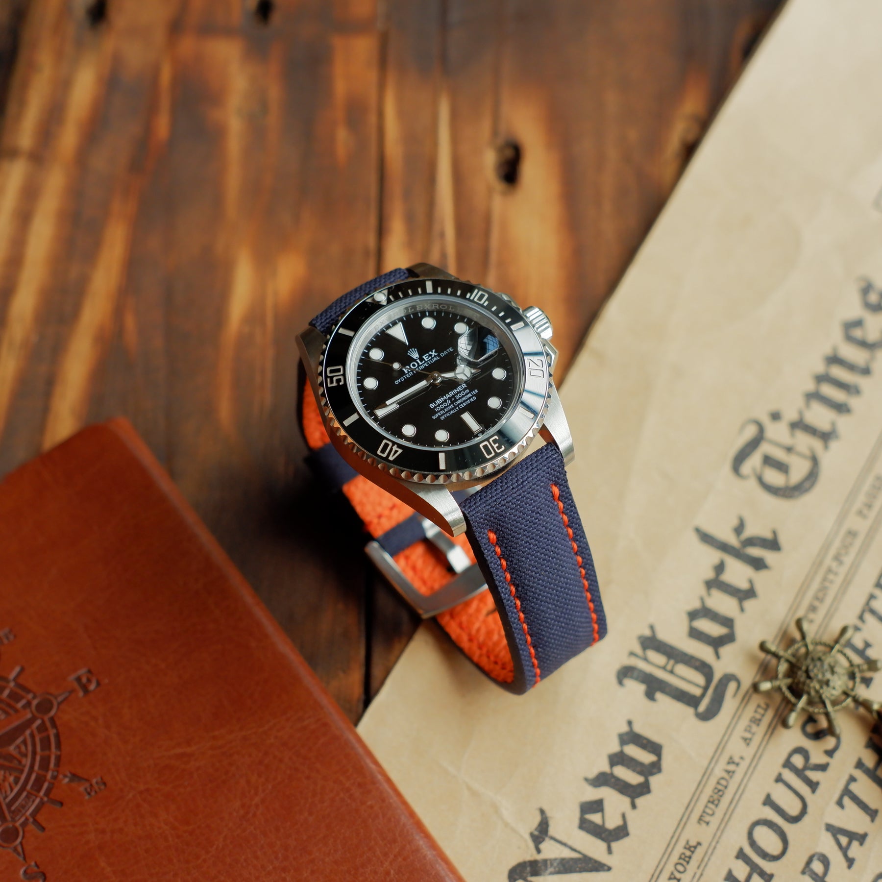Rolex Submariner Straps - Canvas Navy Blue Orange Stitch – Liger Straps