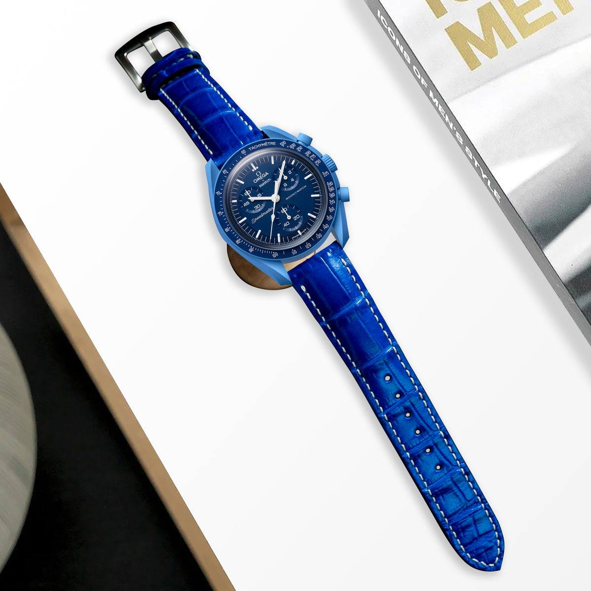 Omega MoonSwatch X Swatch Straps - Croco Blue Batman – Liger Straps
