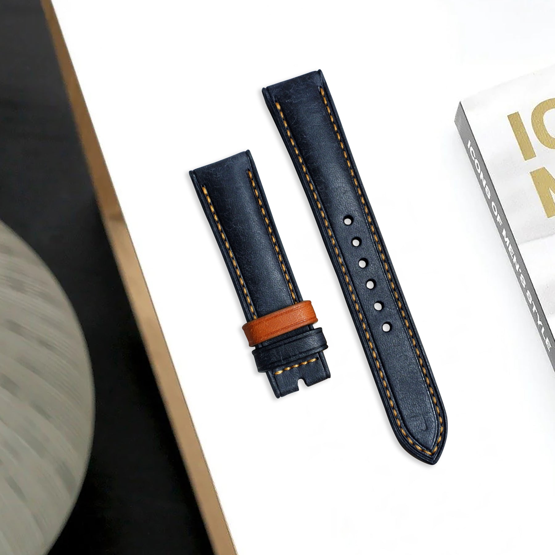 Breitling Navitimer Straps - Diablo Navy Blue Patina Stitch – Liger Straps