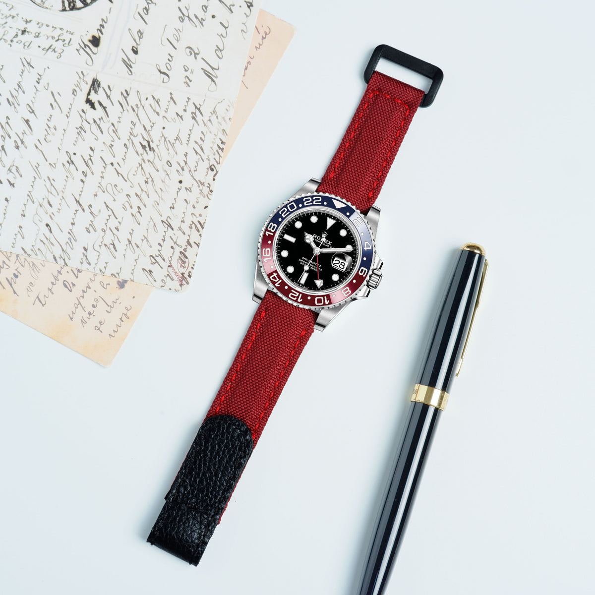 Rolex GMT Master II Pepsi Straps - Velcro Canvas Extreme Padded Maroon ...